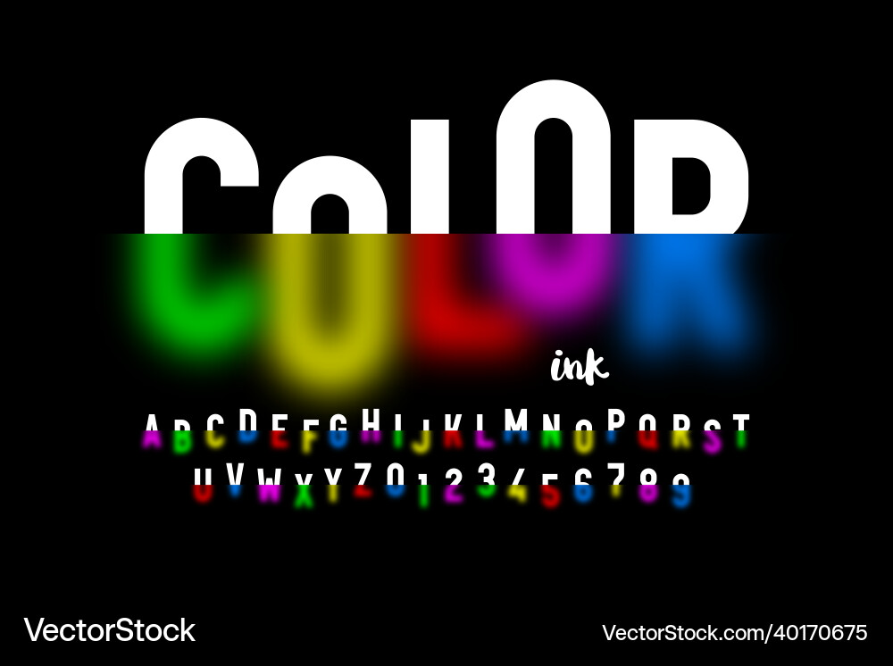Color ink half-blurred colorful font Royalty Free Vector