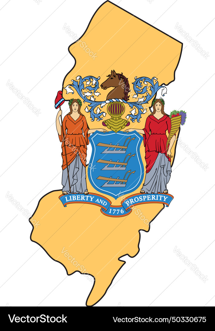 New jersey nj state shape flag in map Royalty Free Vector