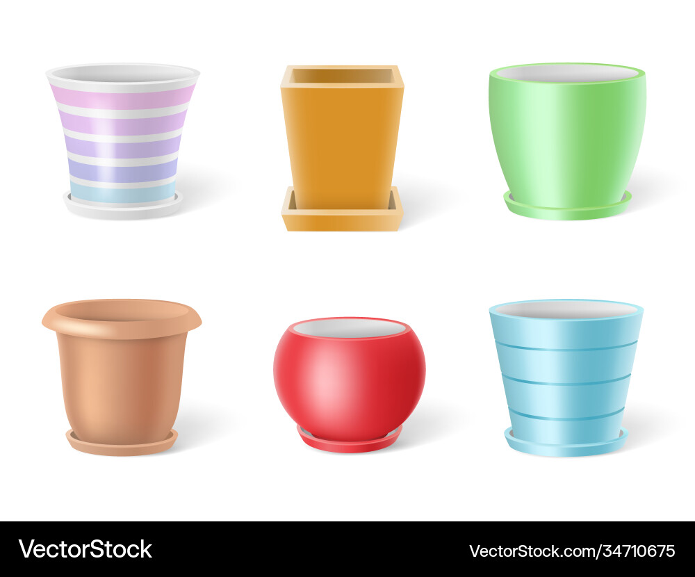 Set realistic colorful ceramic flower pots Vector Image