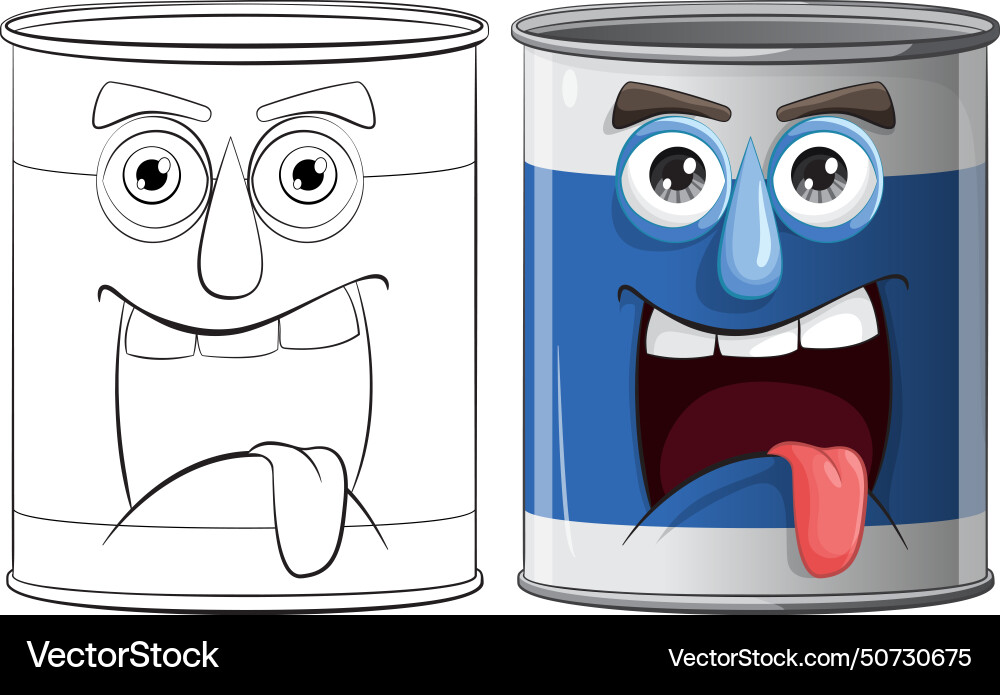 Two cartoon cans showing playful expressions Vector Image