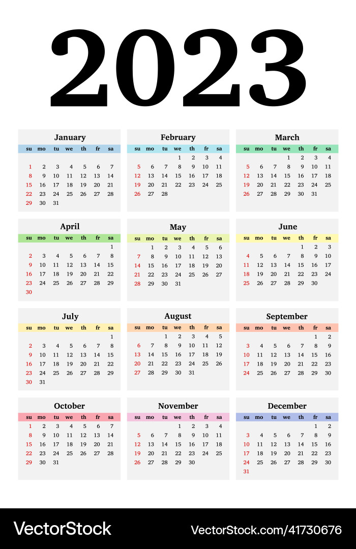 Calendar for 2023 isolated on a white background Vector Image
