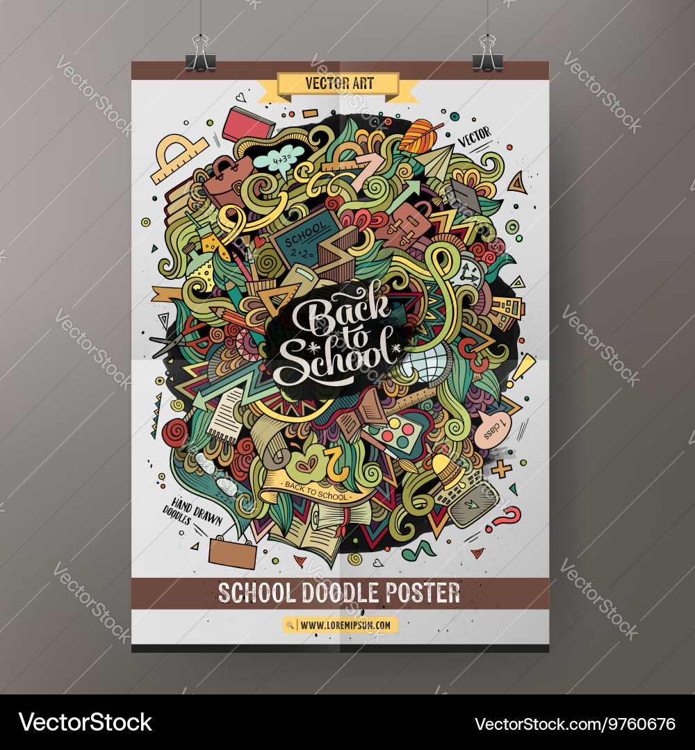 Cartoon doodles school poster template Royalty Free Vector