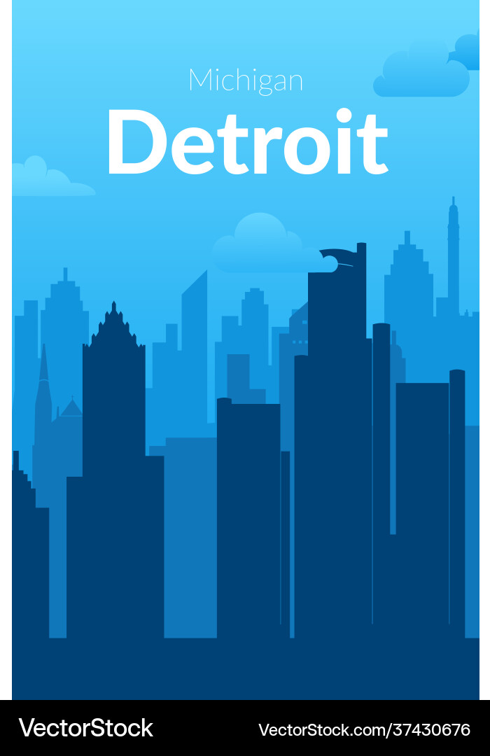 Detroit Cityscape Skyline Royalty Free Vector Image