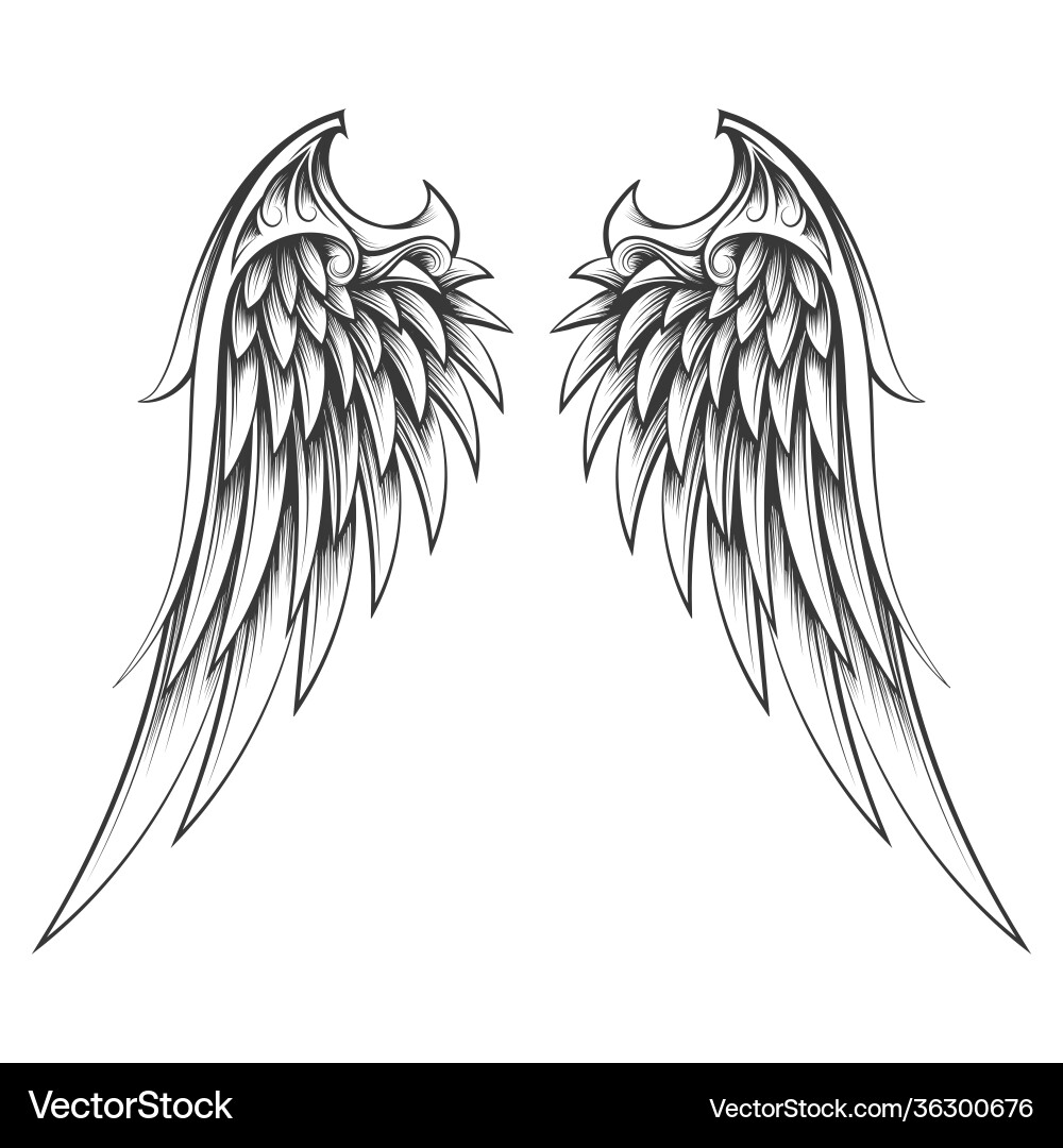 Engraved Wing Tattoo Royalty Free Vector Image