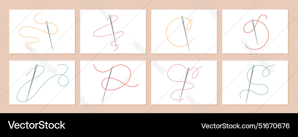 Needles threading colorful threads collection Vector Image