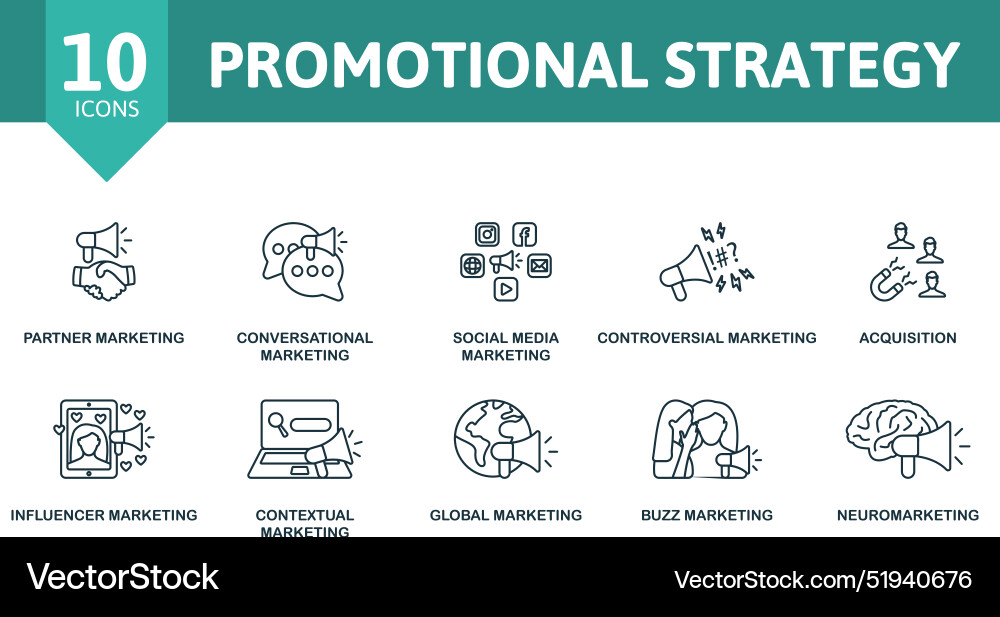 Promotional strategy thin line icon set partner Vector Image