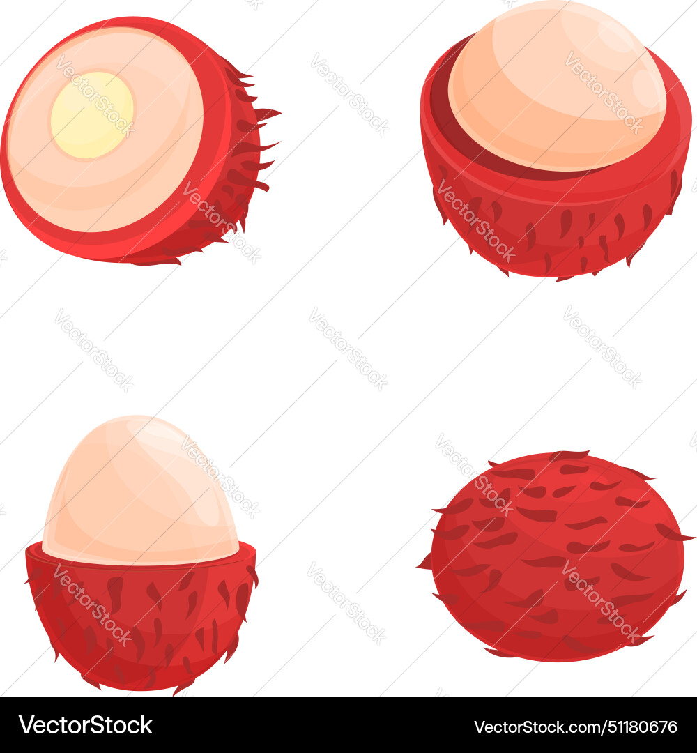 Red rambutan icons set cartoon whole Royalty Free Vector