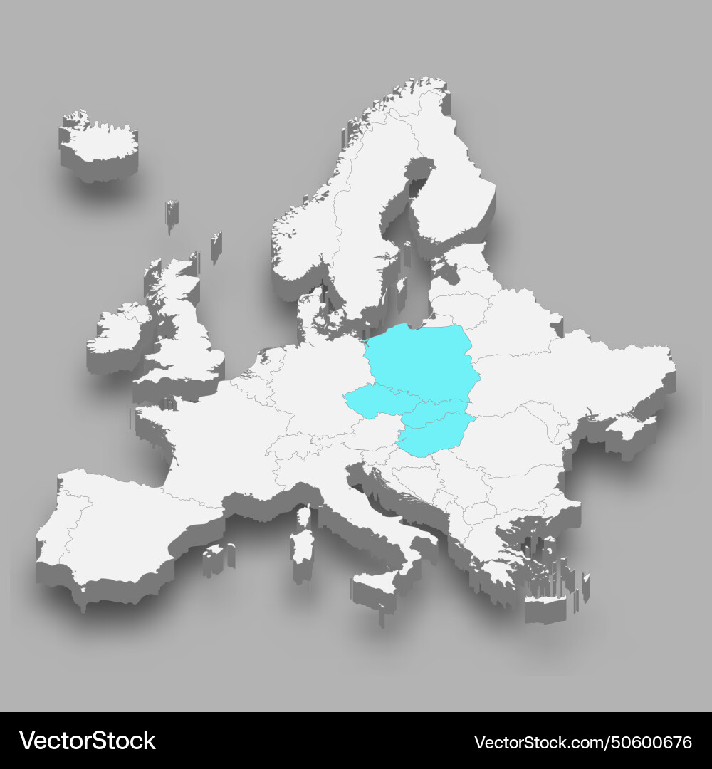 Visegrad group location within europe 3d map Vector Image