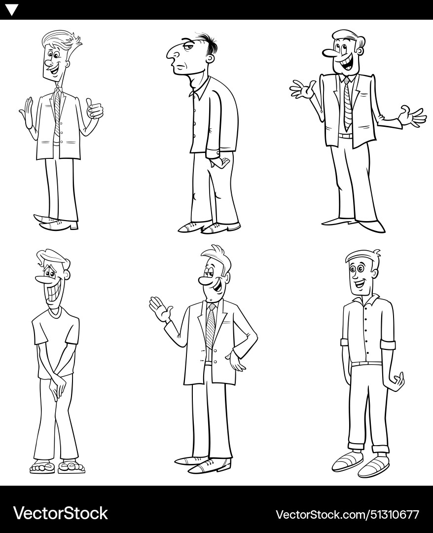 Cartoon funny men comic characters set coloring Vector Image