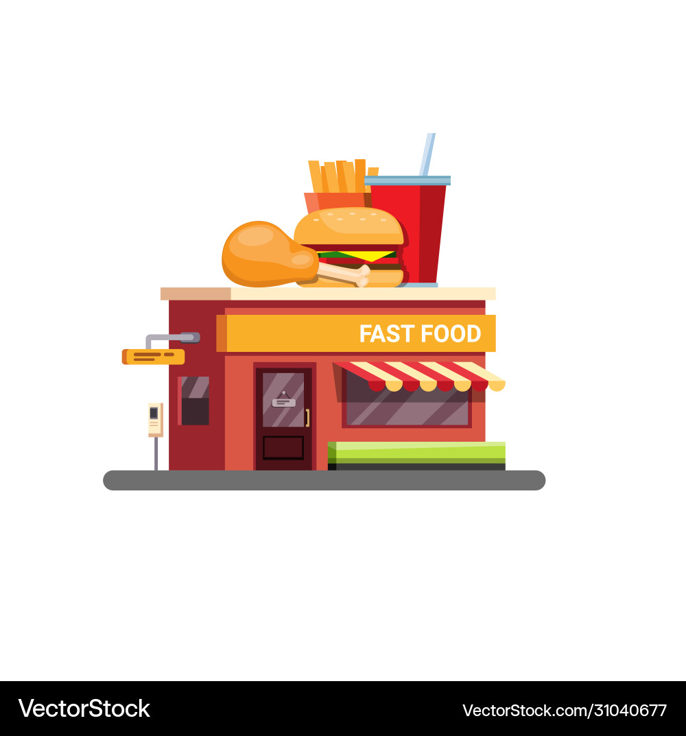 Fast food restaurant building with drive threw Vector Image
