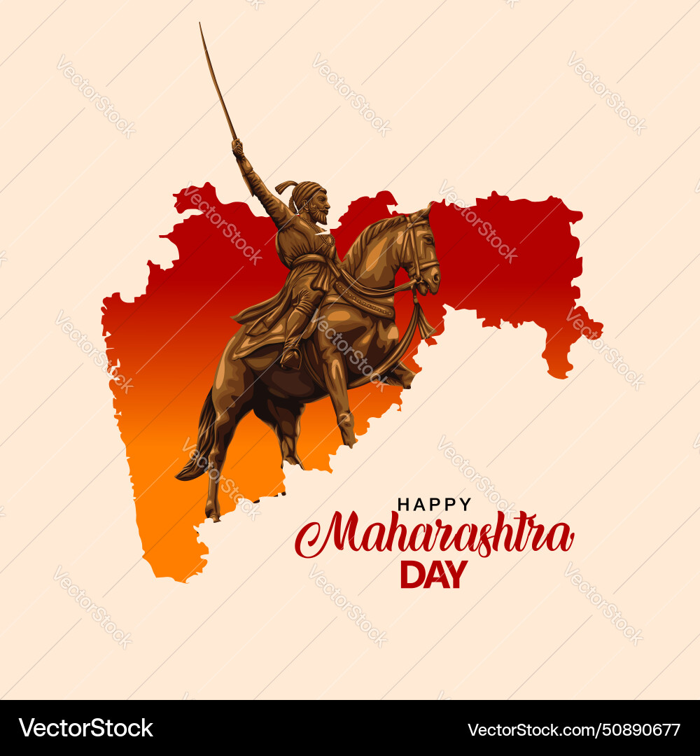 Happy maharashtra day with maharashtra map Vector Image