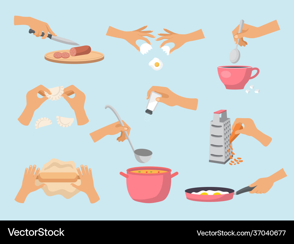 Preparing food cooking processes hands Royalty Free Vector