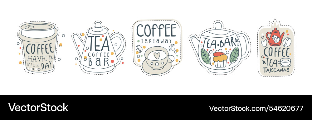 Takeaway tea and coffee hand drawn label Vector Image
