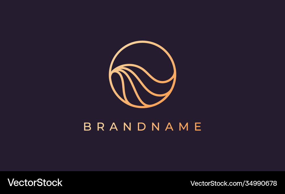 Circle with line forming ocean wave and gold Vector Image