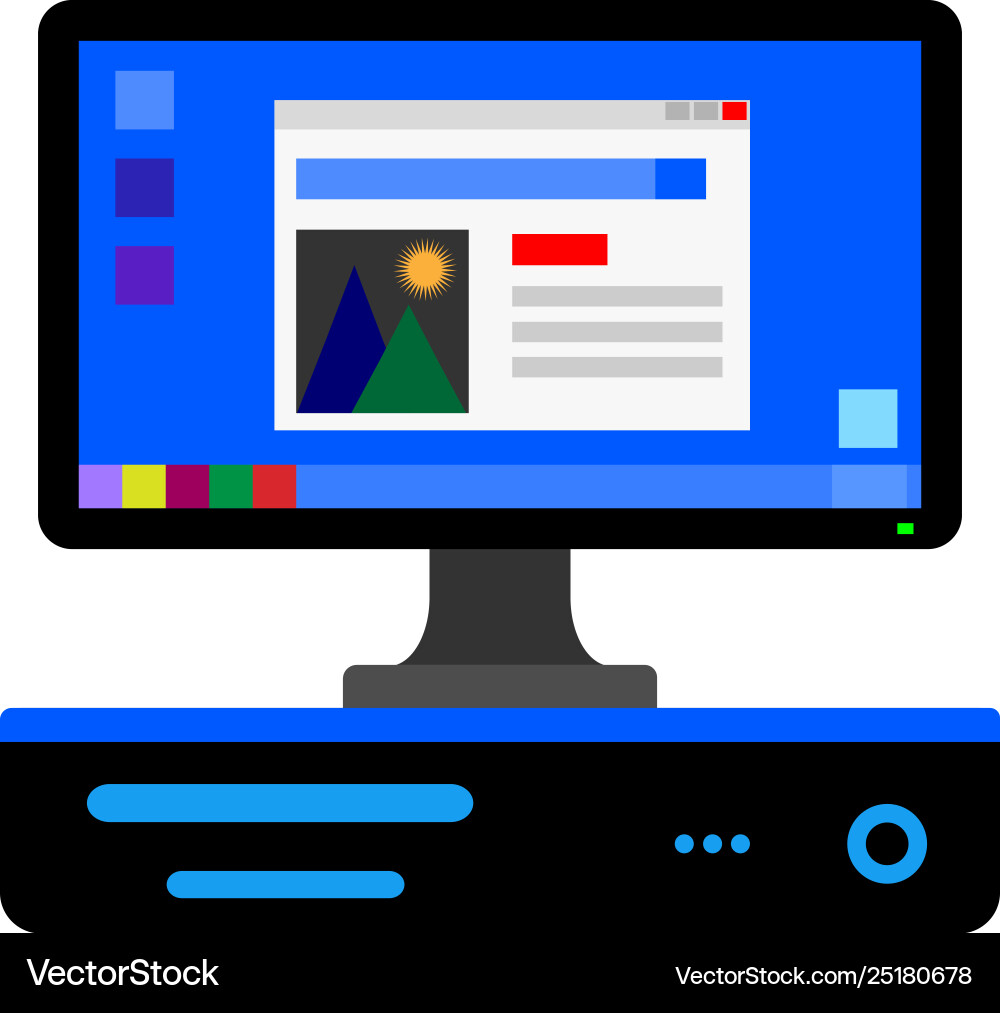 Horizontal system unit and monitor desktop Vector Image