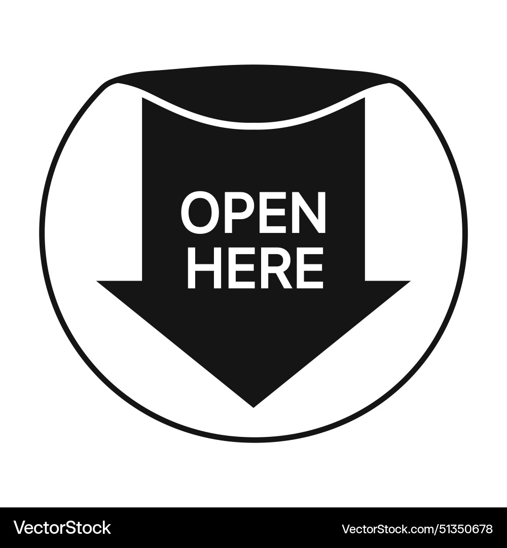 Open here sticker arrow black color Royalty Free Vector