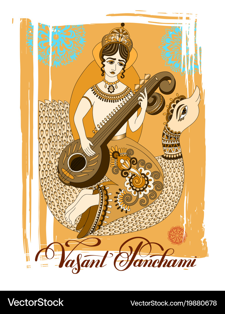 Vasant panchami celebration design with goddess Vector Image