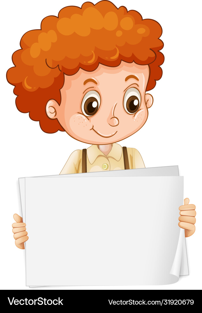 Blank sign template with cute boy on white Vector Image