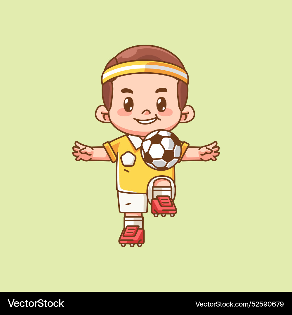 Cute soccer player herd ball kawaii chibi Vector Image