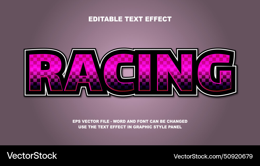 Editable text effect racing 3d template Royalty Free Vector