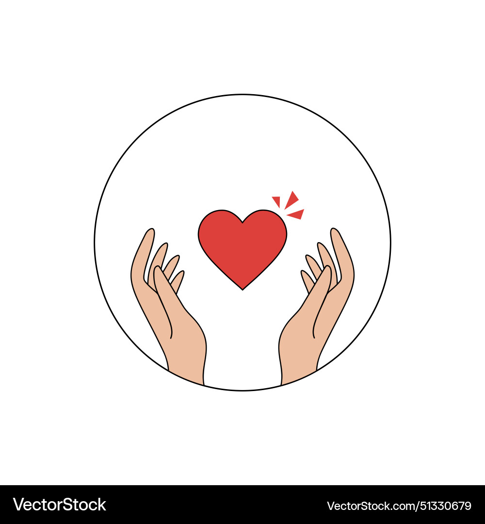 Hands holding red heart symbol in a circle Vector Image