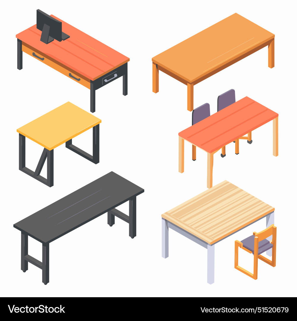Isometric furniture collection showing various Vector Image
