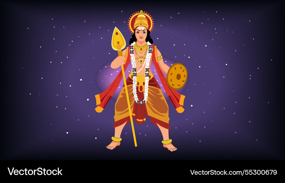 Lord Kartikeya Krieger Form mit Sam und Schild Vektorbild