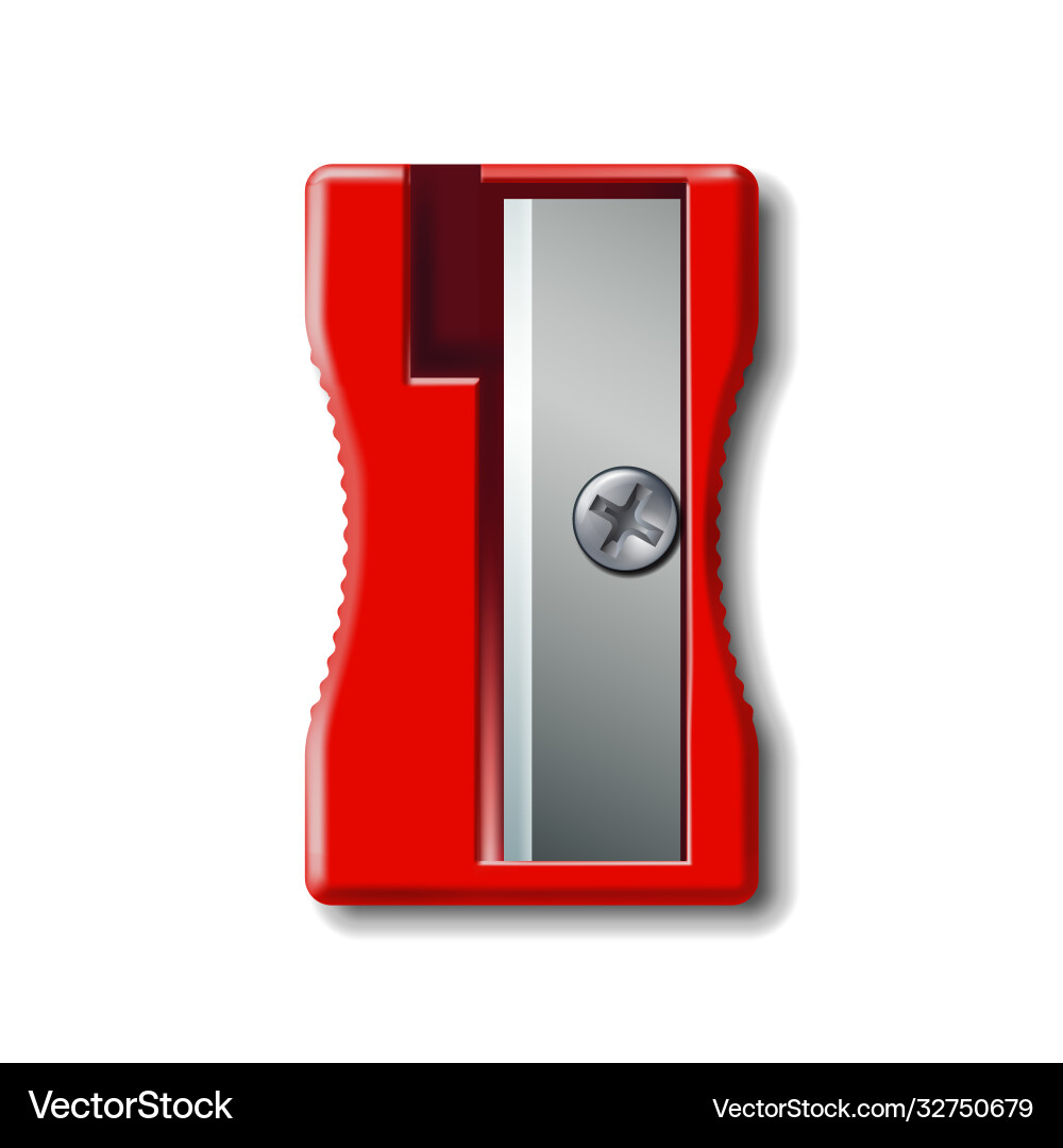 Realistic 3d red plastic pencil sharpener isolated