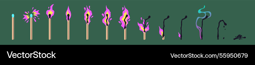 Set of steps burning matchstick lightning Vector Image