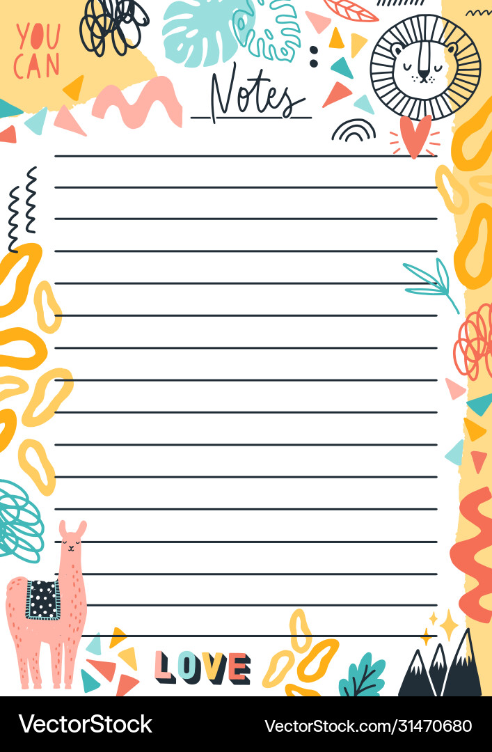 Colorful doodle template for notes flat Royalty Free Vector
