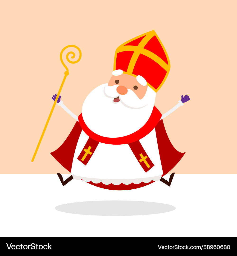 Cute saint nicholas jumping - happy expression Vector Image
