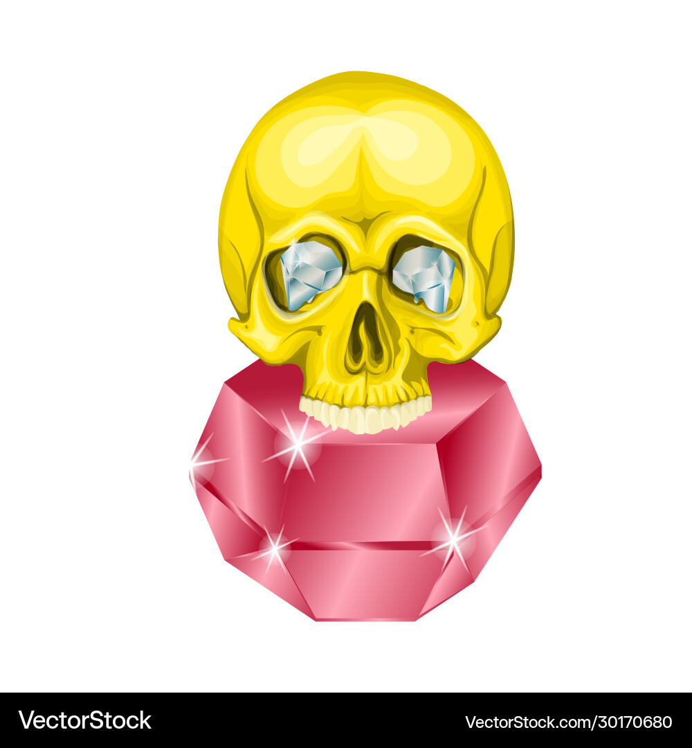 Diamond gold human skull with red ruby eyes Vector Image