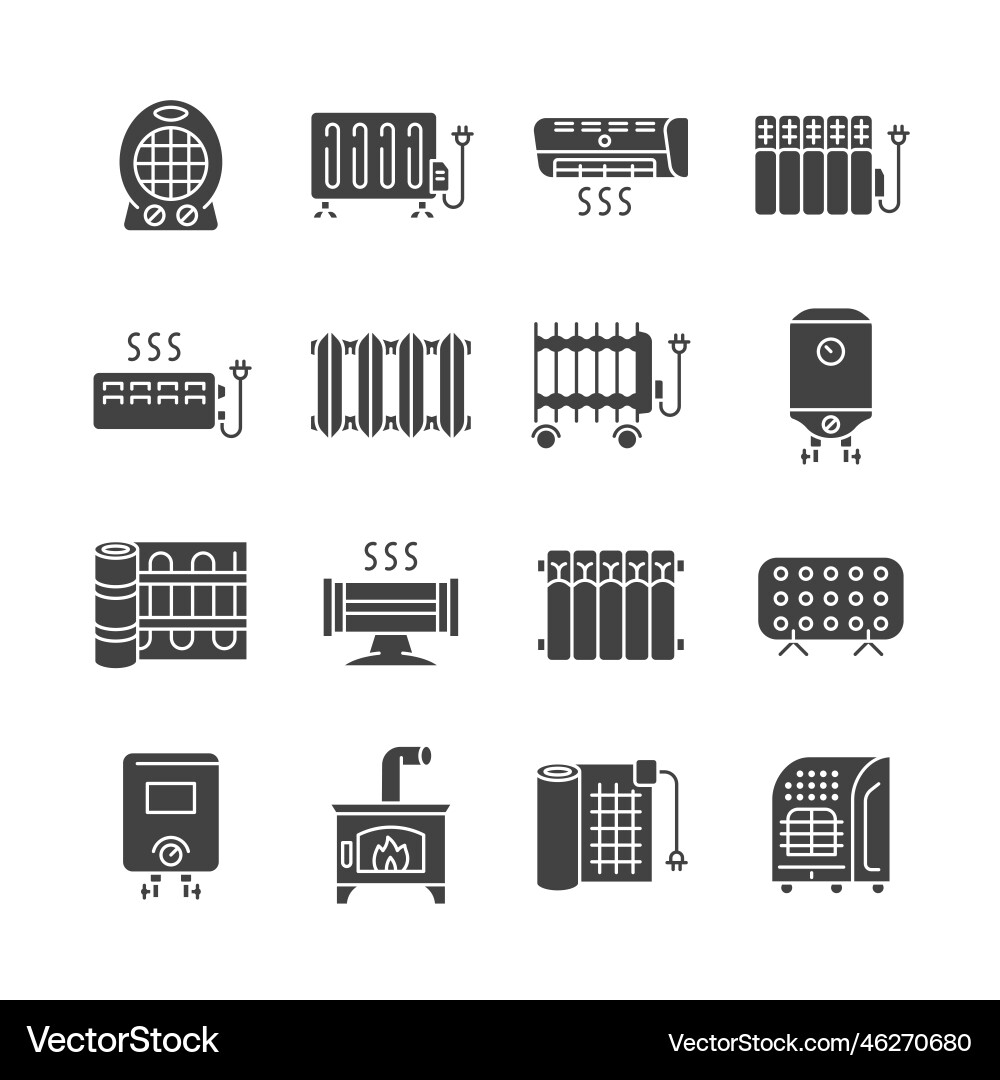 Heater glyph icon set heating equipment sign Vector Image