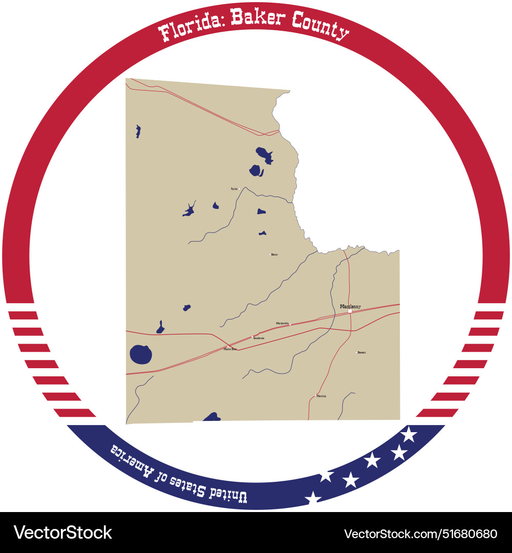 Map of baker county in florida usa Royalty Free Vector Image