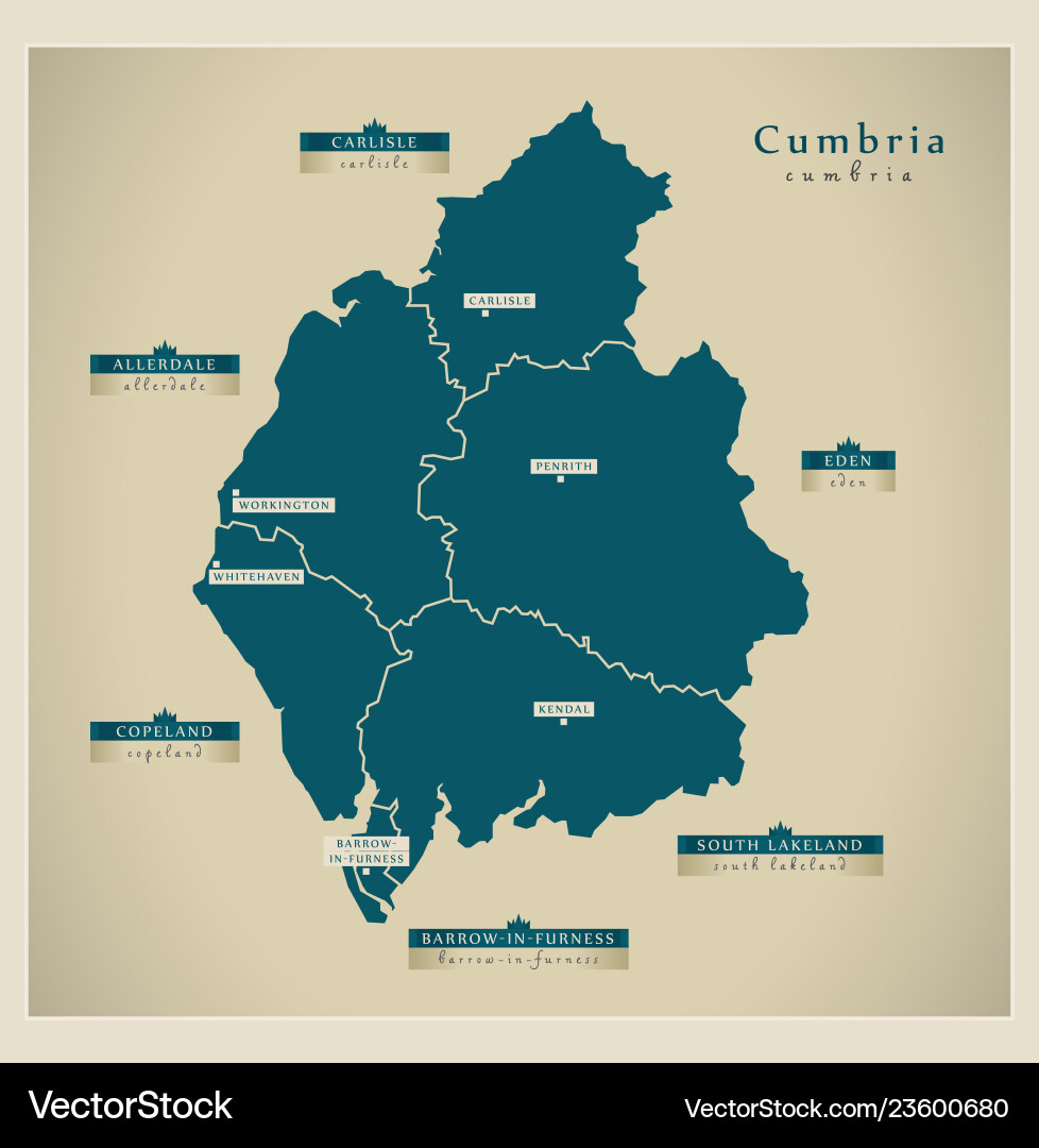 Modern map - cumbria county with districts Vector Image