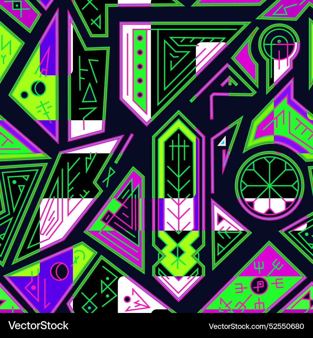 Tribal neon runes seamless pattern Royalty Free Vector Image