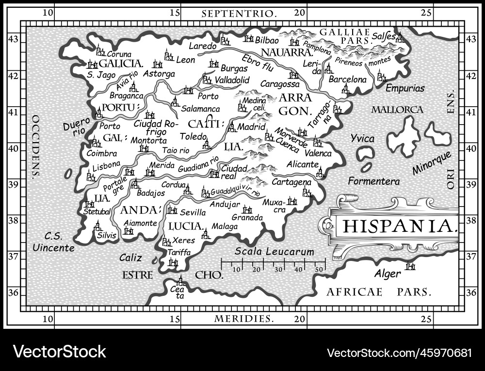 Ancient map of spain Royalty Free Vector Image