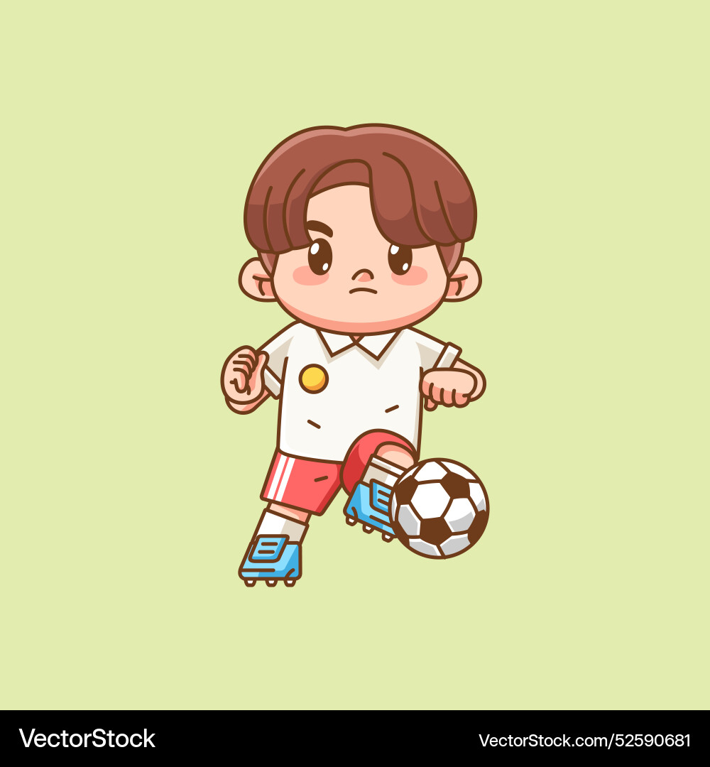 Cute soccer player herding ball kawaii chibi Vector Image