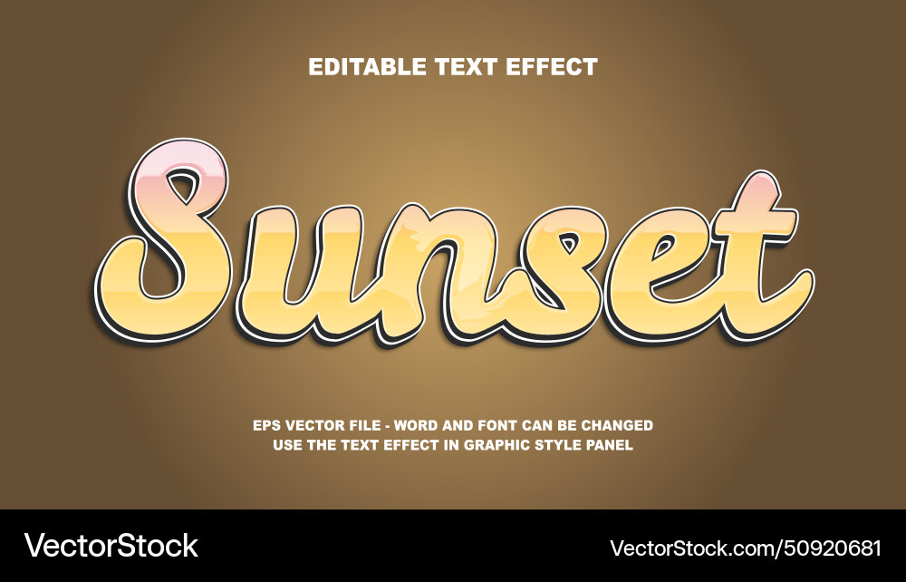 Editable text effect sunset 3d template Royalty Free Vector