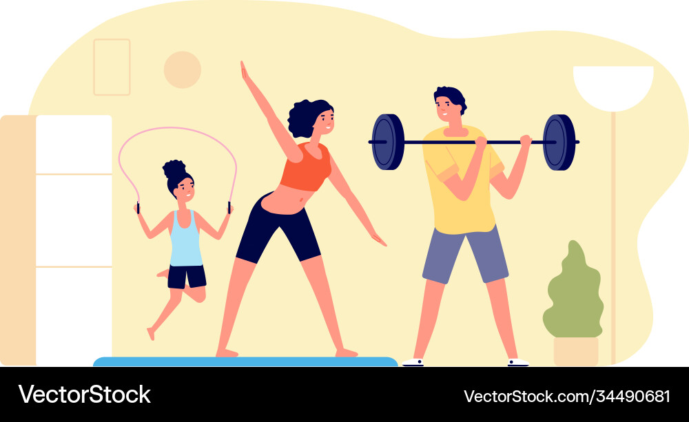Family sporting at home exercise training sport Vector Image