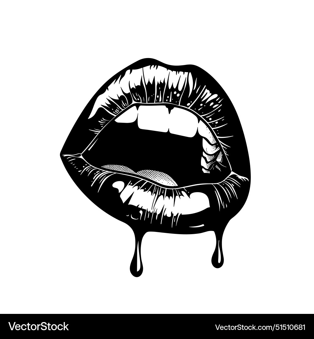 Full lips dripping black ink representing Vector Image