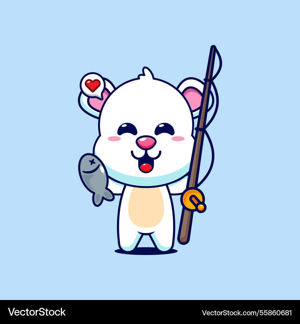Polar bear cartoon catching fish with fishing rod Vector Image