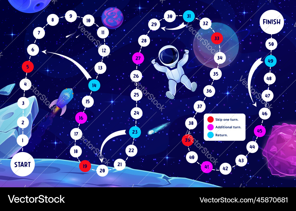Step board game galaxy space astronaut rocket Vector Image