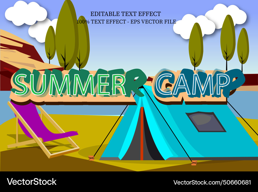 Summer camp text effect modern style Royalty Free Vector
