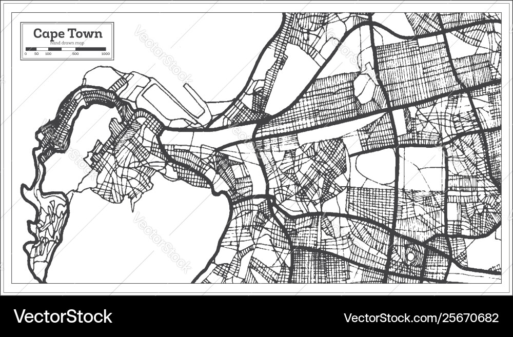 Black and White Cape Town Map Royalty Free Vector Image