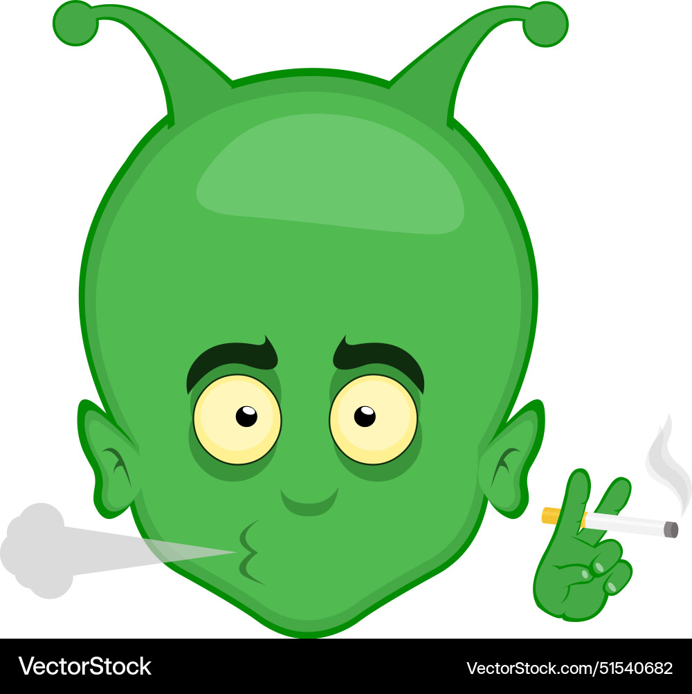 Green alien et head cartoon smoking cigarette Vector Image
