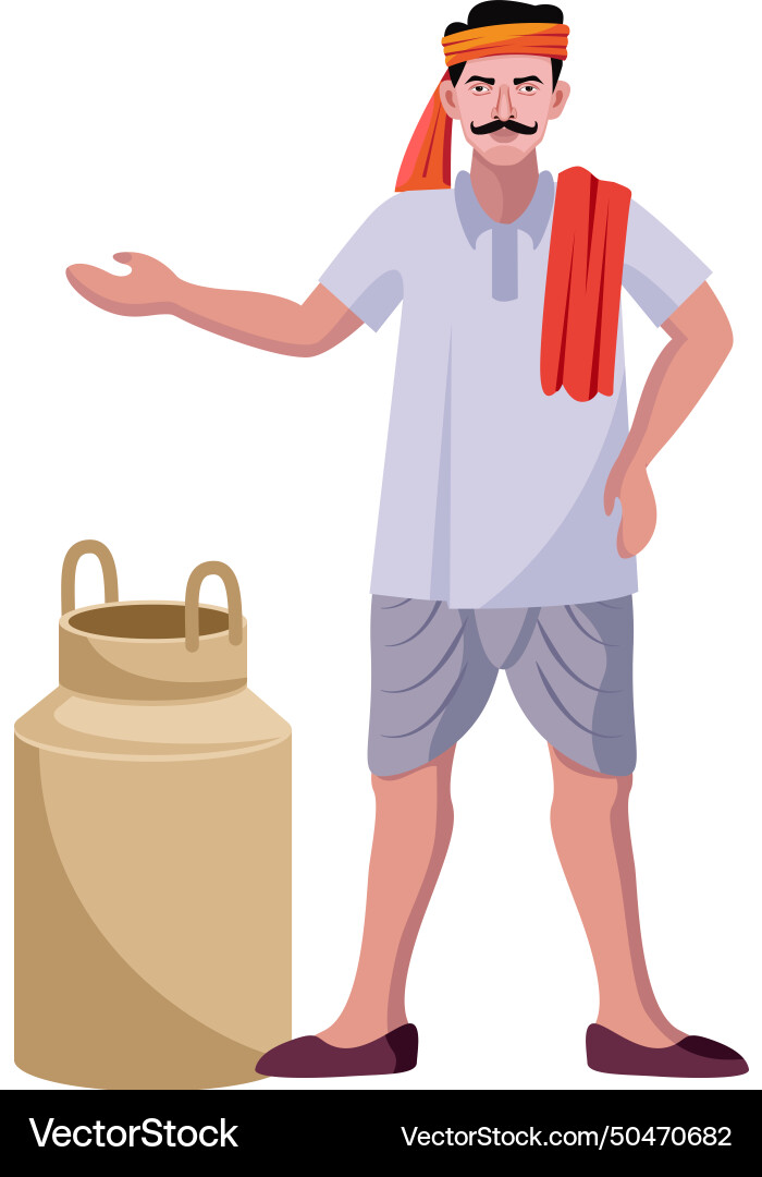 Indian milkman farmer standing isolated Royalty Free Vector