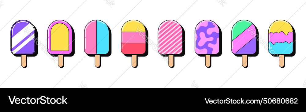Isolated retro popsicle icon set stickers fruit Vector Image