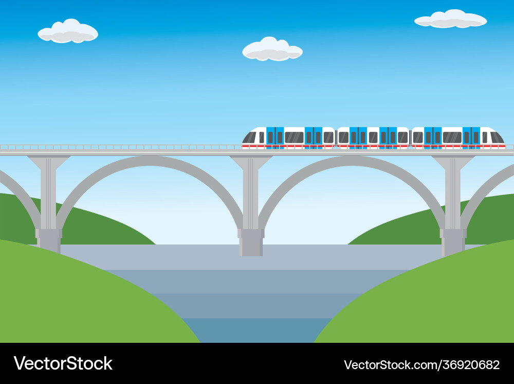 Modern railroad bridge and train Royalty Free Vector Image