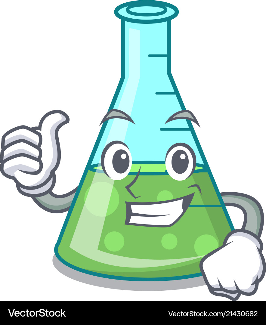 Thumbs up science beaker character cartoon Vector Image